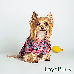 Loyalfurry Dog Shirts for Small Dogs, Dark-Pink Plaid Striped Pet Clothes,Cute Breathable Cotton Outfit Soft Casual Dog Outfit,Thanksgiving Christmas Costumes for Puppy Cats (Medium)