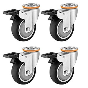 Heavy Duty Swivel Castor Wheel Set of 4, 3 4 5 Inch Silent TPR Rubber Casters, M12 Top Hole Type Replacement Casters, for Carts, Furniture, Dolly, Workben