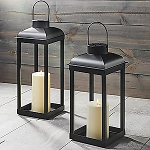Outdoor Candle Lantern, Solar Powered - 15 Inch Tall, Black Metal, Open Frame (No Glass), Dusk to Dawn Timer, Decorative Large LED Lantern Lights for Front Porch, Garden or Patio Decor