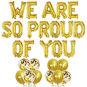 We Are So Proud of You Balloons - 16 Inch | Gold We Are So Proud of You Banner with Confetti Balloons | Gold Graduation Party Decorations 2023 | Graduation Balloons, College Graduation Decorations