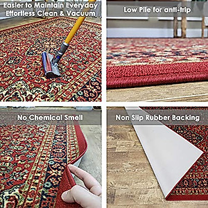Rubber Backed Hallway Runner Rug, 31 x 120 inch, Persian Medallion Carmine Red, Non Slip, Kitchen Rugs and Mats