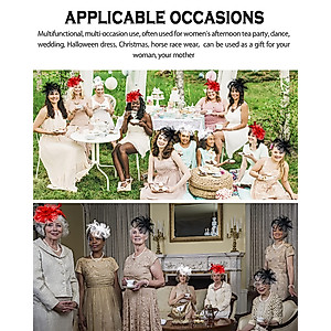 1920s Black Fascinators Hat Set for Women Tea Party Headband Lace Gloves Pearl Jewelry Set Cocktail Tea Party Banquet Wedding Halloween Retro Tiara