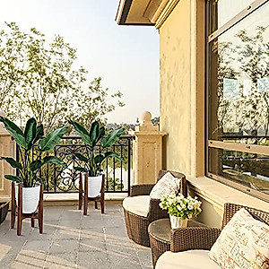 ZIOZERTT Adjustable Plant Stand New Indoor Wood Plant Stand Mid Century Modern Flower Pot Holder Rack with Tray, Fit 8'' to 12'' Planter(Plant and Pot Not Included)