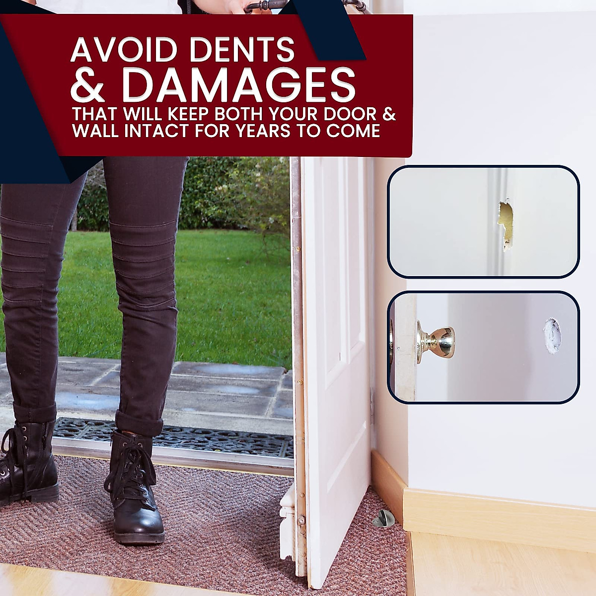 Premium Stainless Steel 304 & Rubber Floor Mounted Hemisphere Door Stopper by NYCO Architectural Hardware- Heavy Duty Door Bumper for Wall Protection- Modern Universal Door Slam Stopper-1.7”x 0.9”