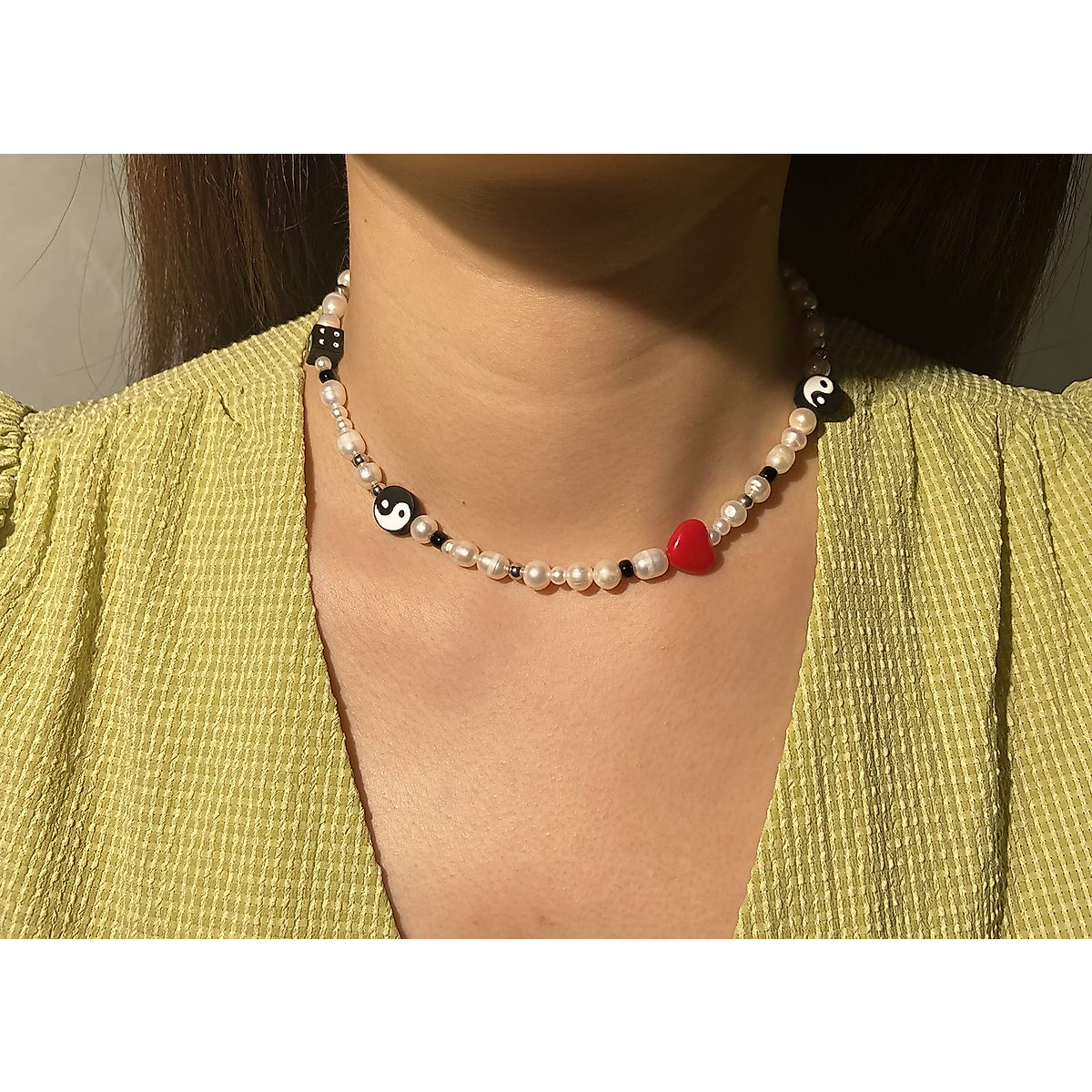 Beaded Necklace Choker Necklace For Women Bead Necklace Pearl Necklaces Yin Yang Dice Heart Necklaces Jewelry Colorful Boho Cute Beads Chokers Pendant Y2k Jewelry Gifts For Her