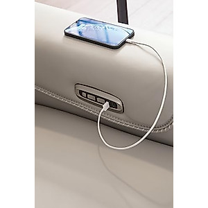 Signature Design by Ashley Mercomatic Casual Leather Match Wall Hugger Power Reclining Sofa with Adjustable Headrest and USB Ports, Light Gray