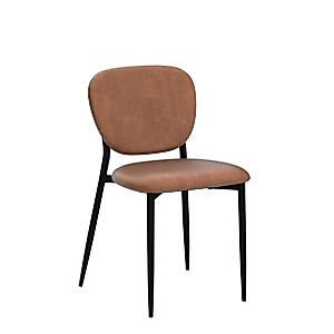 MFFM Leather Upholstered Modern Dining Chairs Set of 2,Metal Legs for Kitchen Dining Room Chair,Bedroom,Living Room Chairs (Brown)