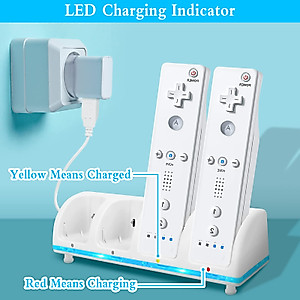 Kulannder Wii Remote Charging Station, 4-in-1 Controller Charger Station with 4 Wii Rechargeable Battery Pack & USB Cable for Wii/Wii U Controller Remote (White)