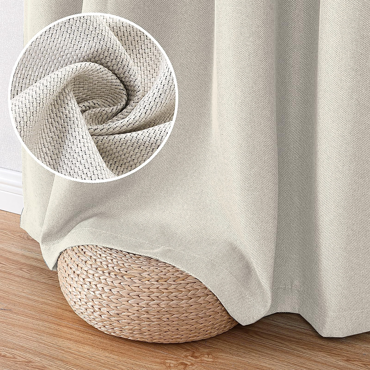 H.VERSAILTEX Linen Curtains Black Out Curtains for Bedroom Windows Noise Reducing Thermal Insulated Darkening Curtains for Living Room 2 Panels Set Grommet Curtain Panels 52 x 84 Inch, Heather Ivory