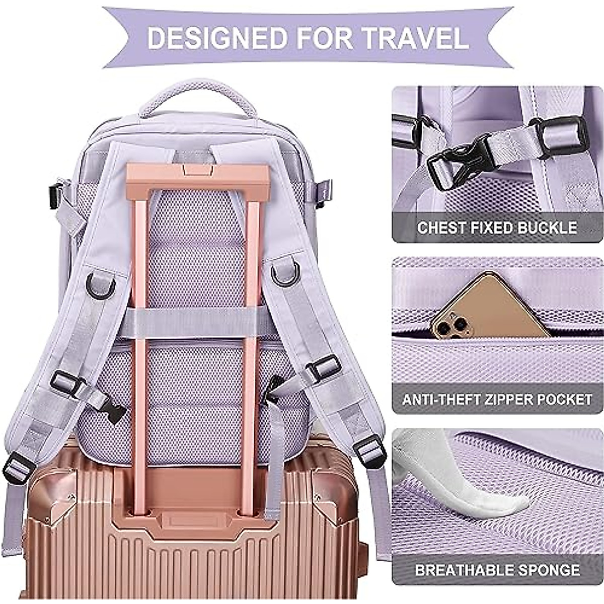 GZKPL Laptop Backpack, Travel Backpack Waterproof College Backpack Hiking Backpack with USB Charging Port for Men and Women, School, Business (Purple)