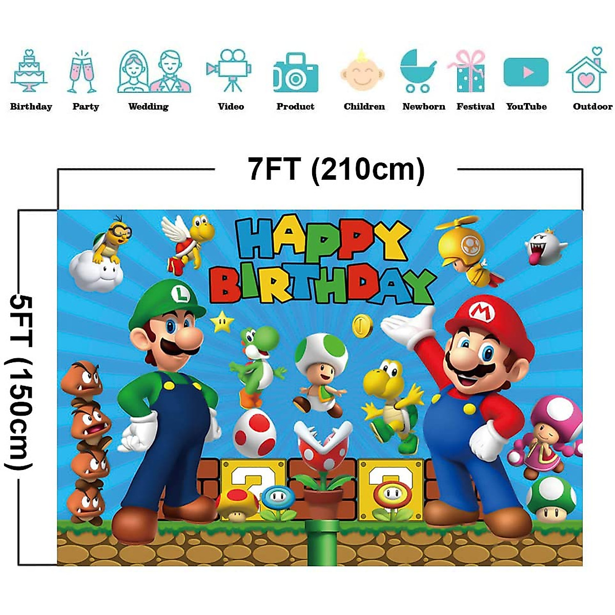 REAGTUGHT 7x5ft Happy Birthday Theme Backdrop Adventure Game Gold Coins Photo Backgrounds Cartoon Boys Children Baby Shower Banner Cake Table Decor Photo Shoot Props