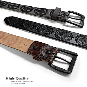 BS70-JT5803 Cowgirl Cowboy Vintage Western Full Grain Leather Casual Jean Belt 1-1/2"(38mm) Wide (Gray, 32)