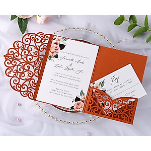 PONATIA 20 PCS Laser Cut Invitations Pockets, Terracotta Wedding Invitations with Envelopes for Wedding Party Bridal Shower Engagement Birthday Invite,Autumn Wedding Invitations