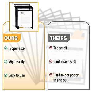 Mr. Pen- Dry Erase Pockets, 6 Pack, 10.2 x 14 Inches, Black, Reusable Plastic Sleeves for Paper, Clear Shop Ticket Holders, Dry Erase Pocket Sleeves, Dry Erase Sleeves, Clear Document Sleeves