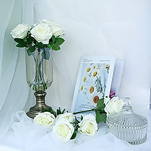 Felice Arts 12 Pack White Artificial Roses Flowers with Stems Silk Rose Bouquet for Wedding Vase Table Centerpiece DIY Gift Decor