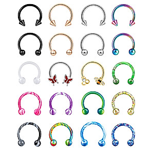 ONESING 20 Pcs Septum Rings 16G Septum Jewelry Septum Rings for Women Septum Lip Rings Nose Piercing Jewelry Tragus Horseshoe Earrings Hypoallergenic Stainless Steel Septum Ring 10mm
