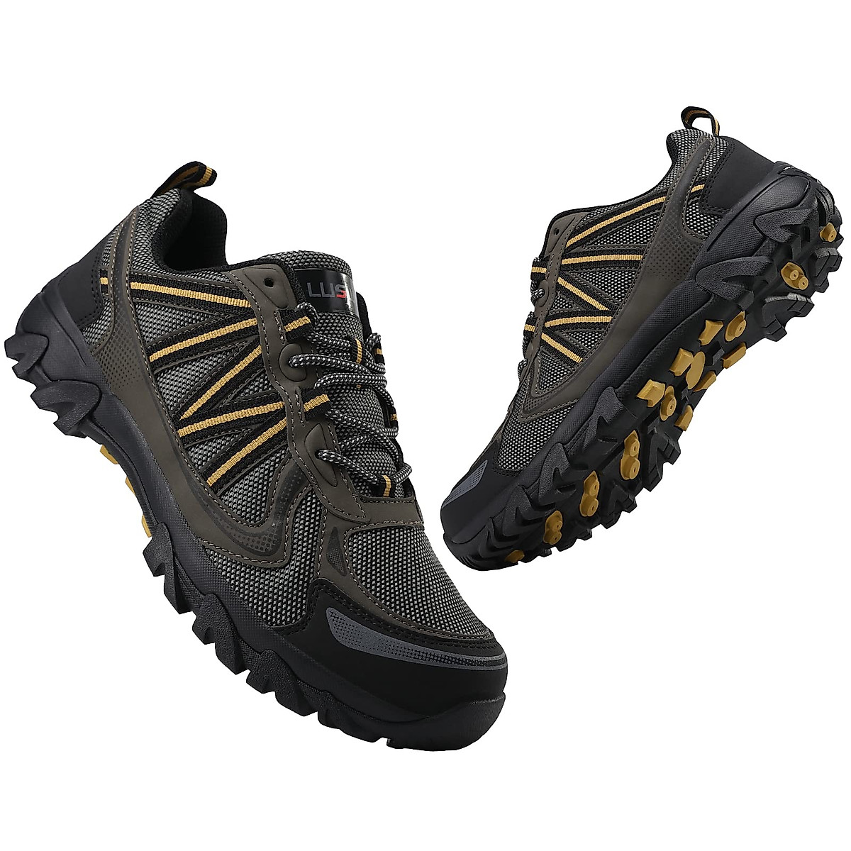 LUSWIN Men's Hiking Shoes Outdoor Breathable Walking Sneakers Non-Slip Durable Trekking Trail Shoe Lightweight,Bark Green 42