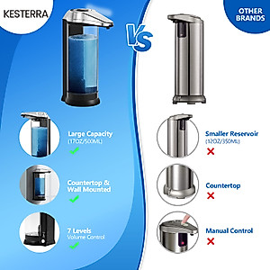 Automatic Soap Dispenser, 17oz/500ml Touchless Battery Operated Hand Soap Dispenser with Adjustable Soap Volume, Liquid Dish Soap Dispenser Touchless for Kitchen Sink Bathroom Commercial, Chrome