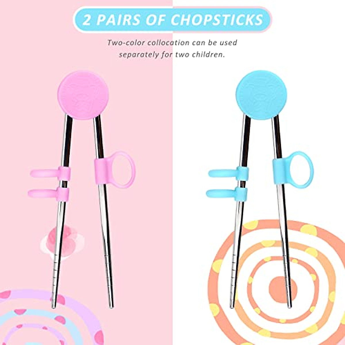 Quimoy Chopsticks for Kids,Learning Chopstick Helper,Stainless Steel Reusable Kids Chopsticks for Learning and Training,2 Pairs of Chopsticks