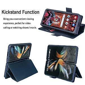 Woluki for Samsung Galaxy Z Fold 5 Case with S Pen Holder, Genuine Leather Wallet Case Built-in Slide Camera Cover, Hinge Protection, Kickstand, Stylus Slot Phone Case for Galaxy Z Fold5 5g (Blue)