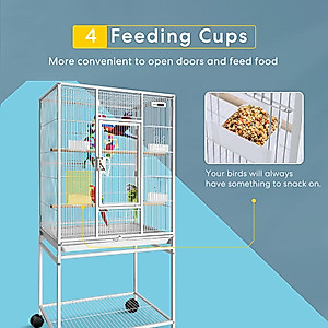 VIVOHOME 54 Inch Wrought Iron Large Bird Flight Cage with Rolling Stand for Parakeets Canaries Cockatiels Lovebirds Conures, White