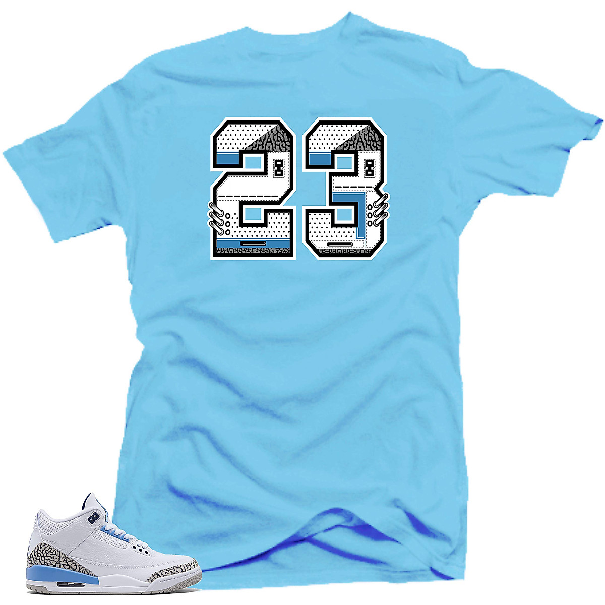 Jordan 3 UNC Cement Sneaker Shirt to Match (Jordan 3 UNC Cement Sneaker Shirt to Match- Snelos 23 (Blue), L)