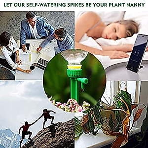 ForarTronics Plant Watering Spikes|4Pcs Drip Rate Controllable Self Watering Spikes with Dual Caliber Adapter and 500ml Mouth-Matched Bottle, Plant Nanny Water Dripper for Outdoor Indoor Plants,Green