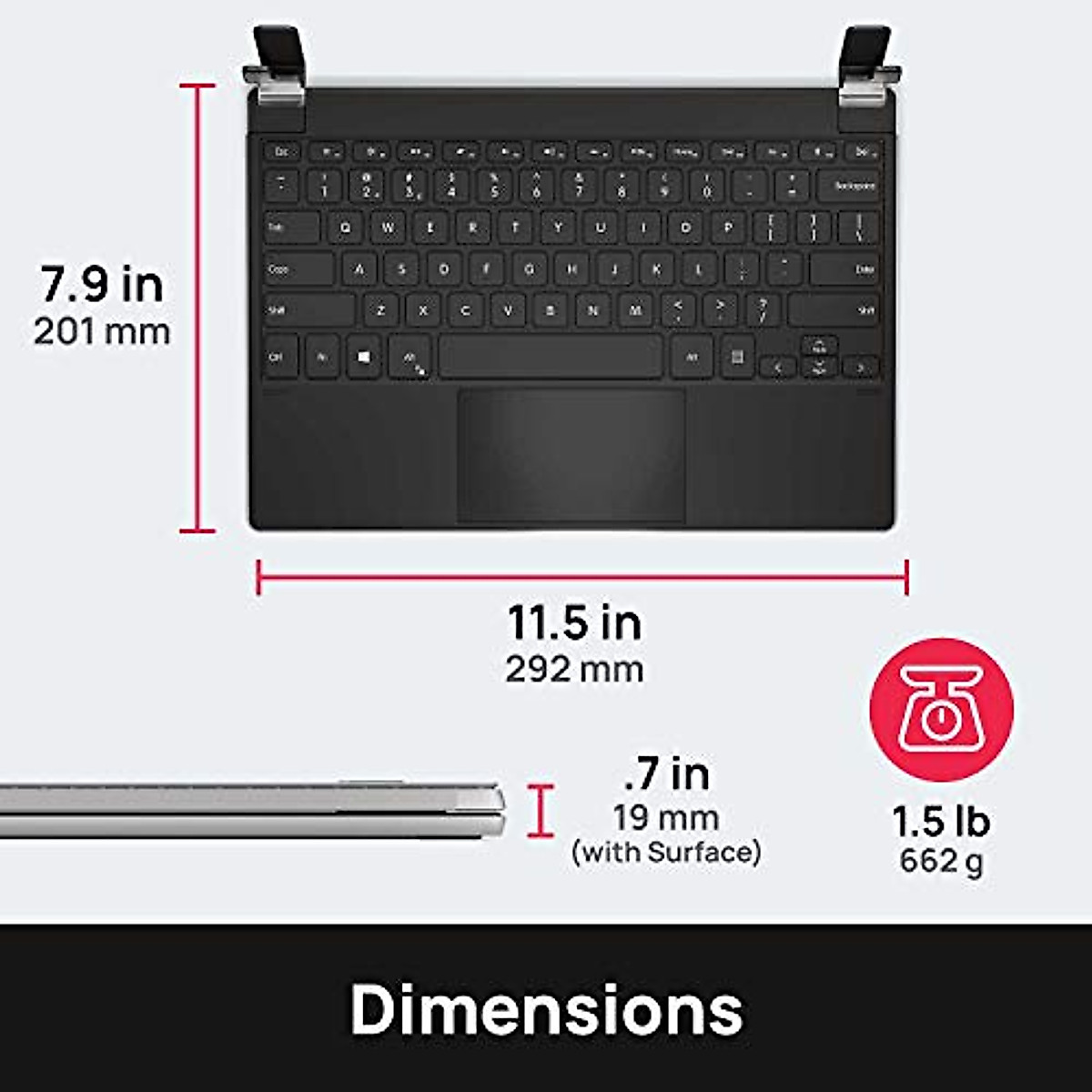 Brydge Microsoft Surface 12.3 Pro+ Bluetooth Keyboard with Trackpad (Silver)
