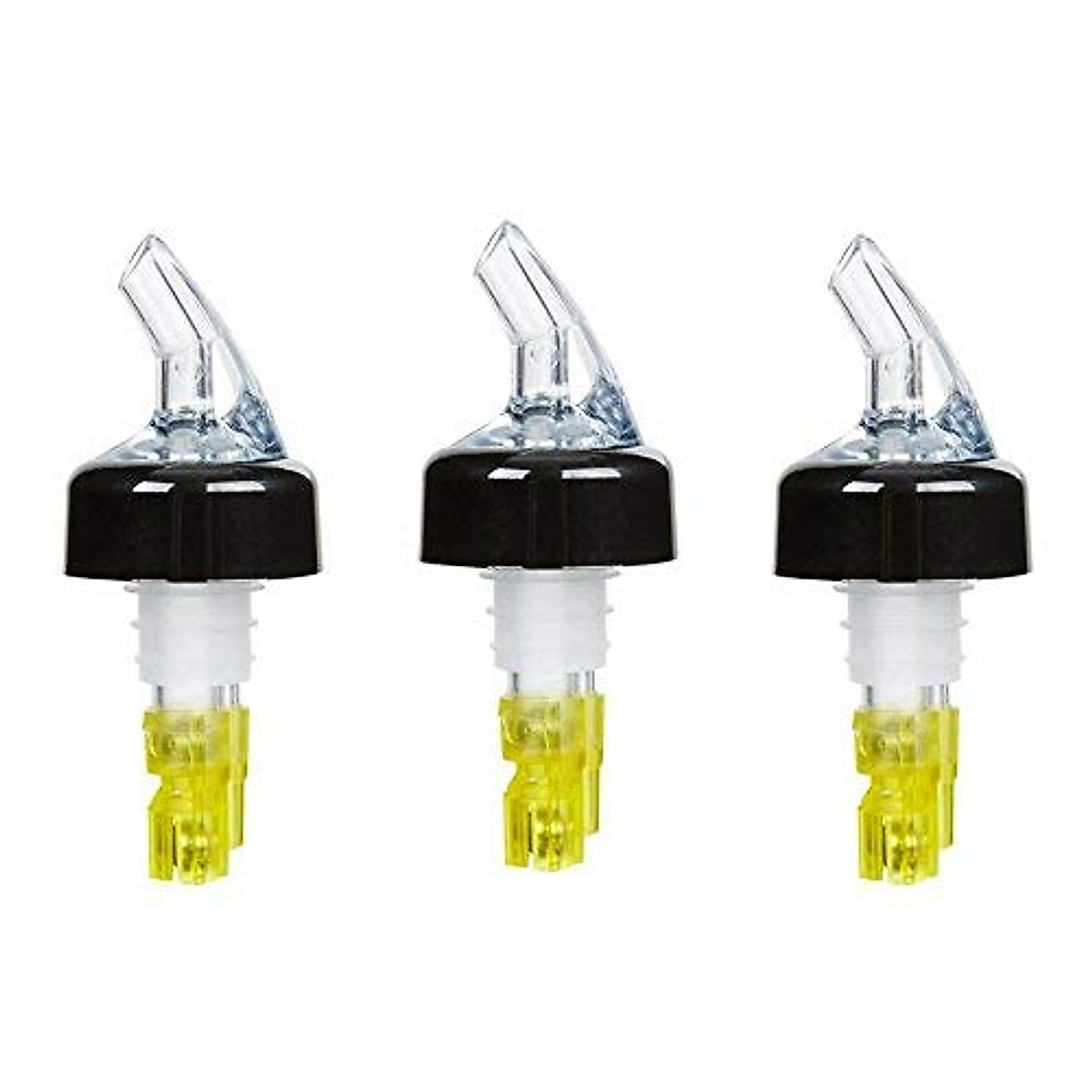 Tezzorio (Pack of 3) Measured Liquor Bottle Pourers, 1.5 oz, Clear Spout Bottle Pourer with Yellow Tail and Black Collar, Measured Pour Spouts