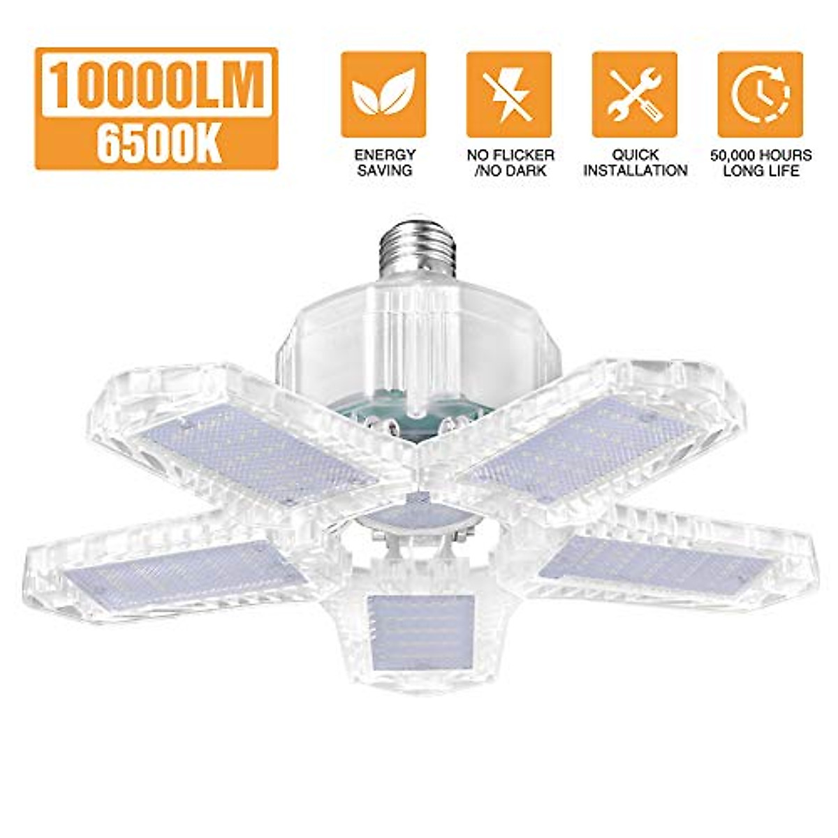 TYCOLIT LED Garage Lighting, Deformable LED Ceiling Lights with 5 Adjustable Panels, 80W/100W LED Shop Lamp for Warehouse, Workshop, Basement, Gym (100W)