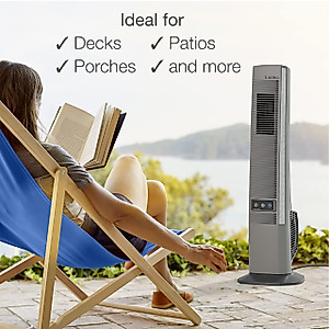 Lasko Outdoor Living Oscillating Tower Fan, for Decks, Patios and Porches, 10 Foot Power Cord, 4 Refreshing Speeds, 42", Grey, YF202