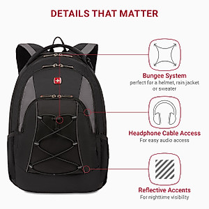 SwissGear 1186 Bungee Backpack, Black/Grey, 17-Inch