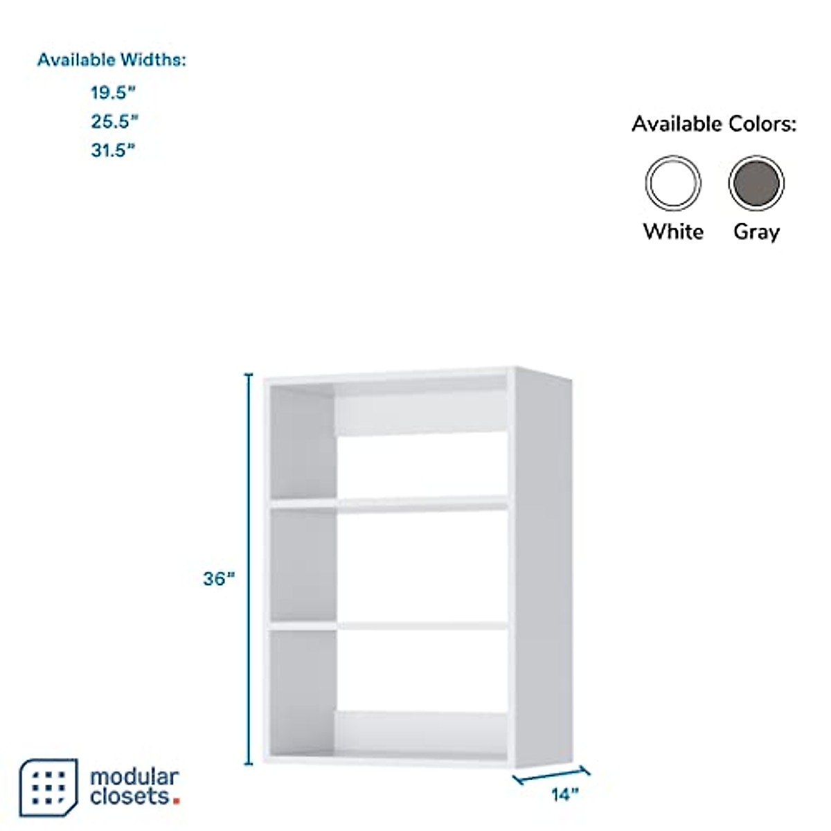 Closet Shelves - Modular Closet System with Shelving - Corner Closet System - Closet Organizers and Storage Shelves (White, 25.5 inches Wide) Closet Shelving