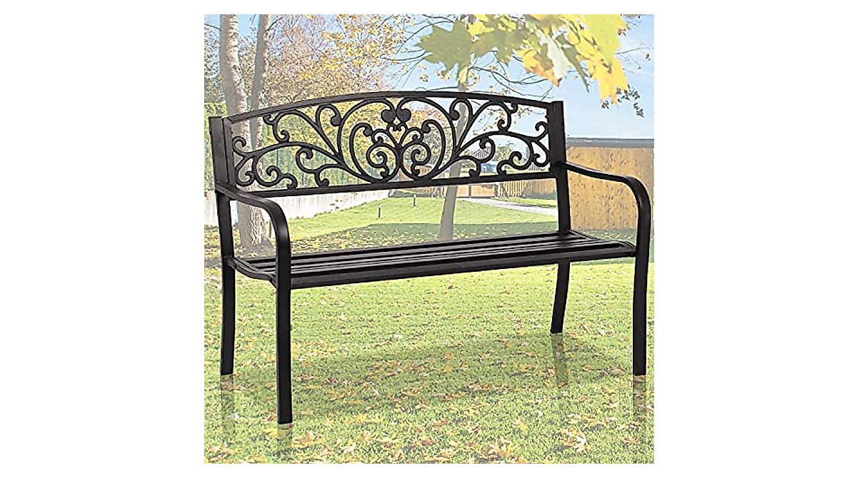 Durable 50-Inch Black Outdoor Garden & Park Bench | Wrought Iron Style