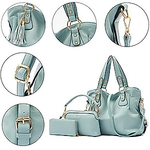 Purse and Wallet set for Women Large Hobo Bags Female Fashion Tote Shoulder Bags Crossbody Wallets Satchel Purse Set 3pcs skyblue