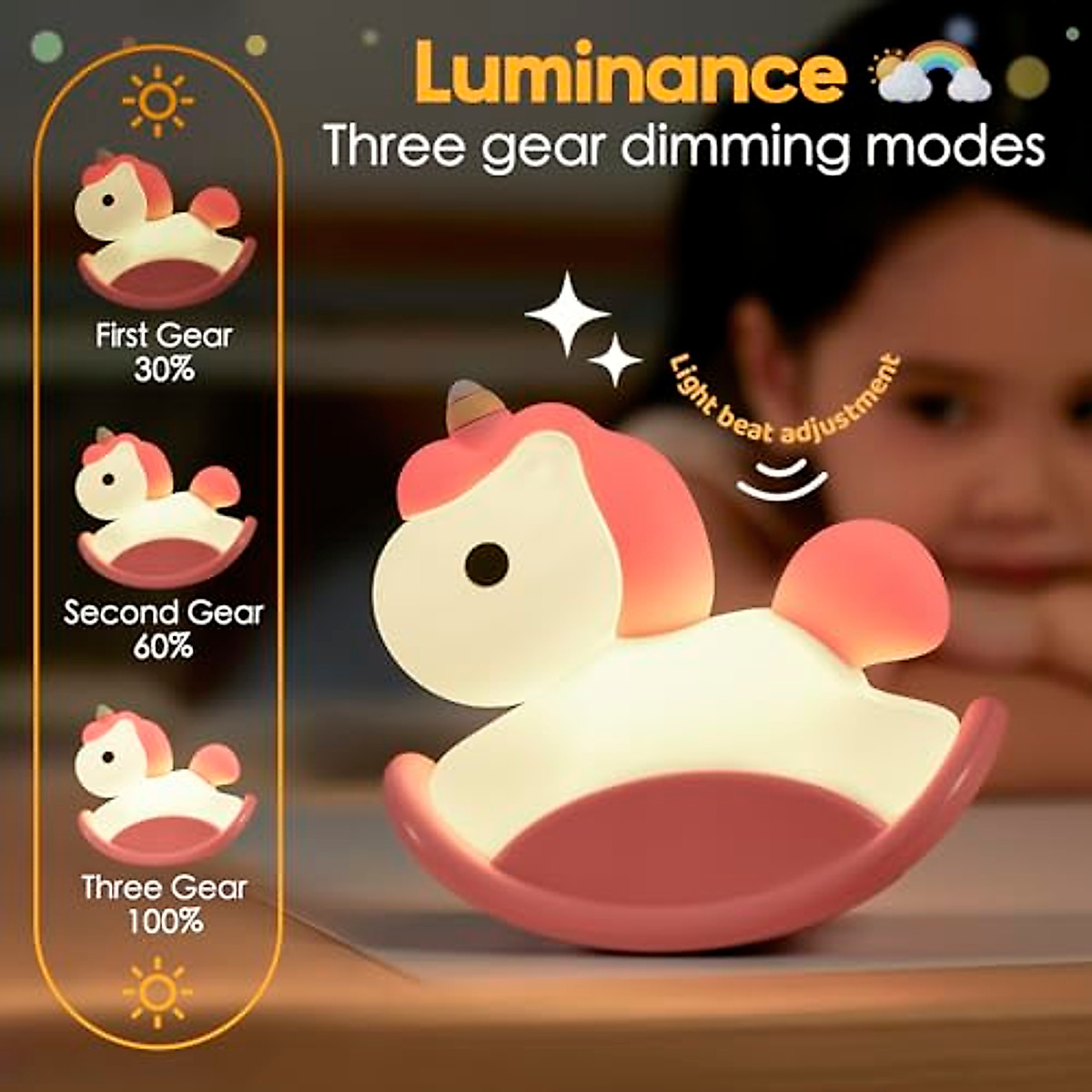 GZOKMOG Night Light for Kids, Touch Control Dimmable Baby Light, Cute Silicone Stress Relief Lamp for Kids, Gift for Girls and Boys (Pink)