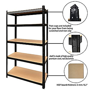 5-tier Metal Shelving Unit Adjustable Garage Storage Utility Rack Organization Multipurpose Shelf Warehouse Basement Kitchen Living Room,Storage Shelving Utility Shelf,168H x 75W x 30D,Black