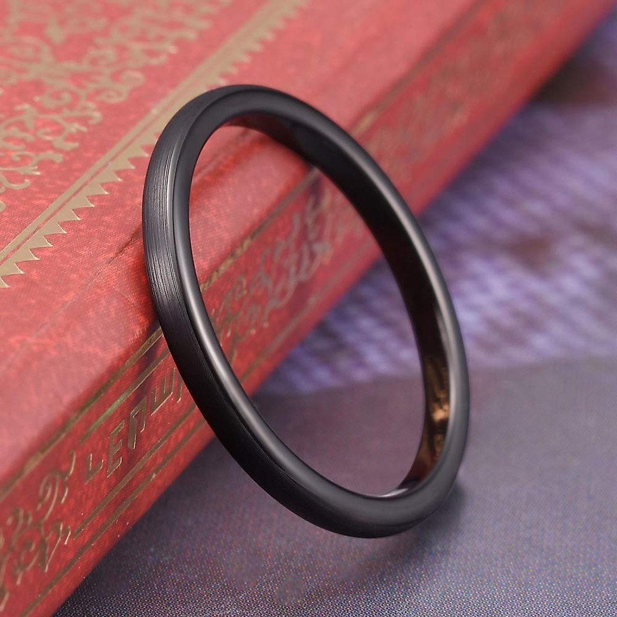 THREE KEYS JEWELRY Womens Charming Jewelry Brushed Tungsten 2mm Wedding Carbide Black Ring Band for Women Engagement Size 11