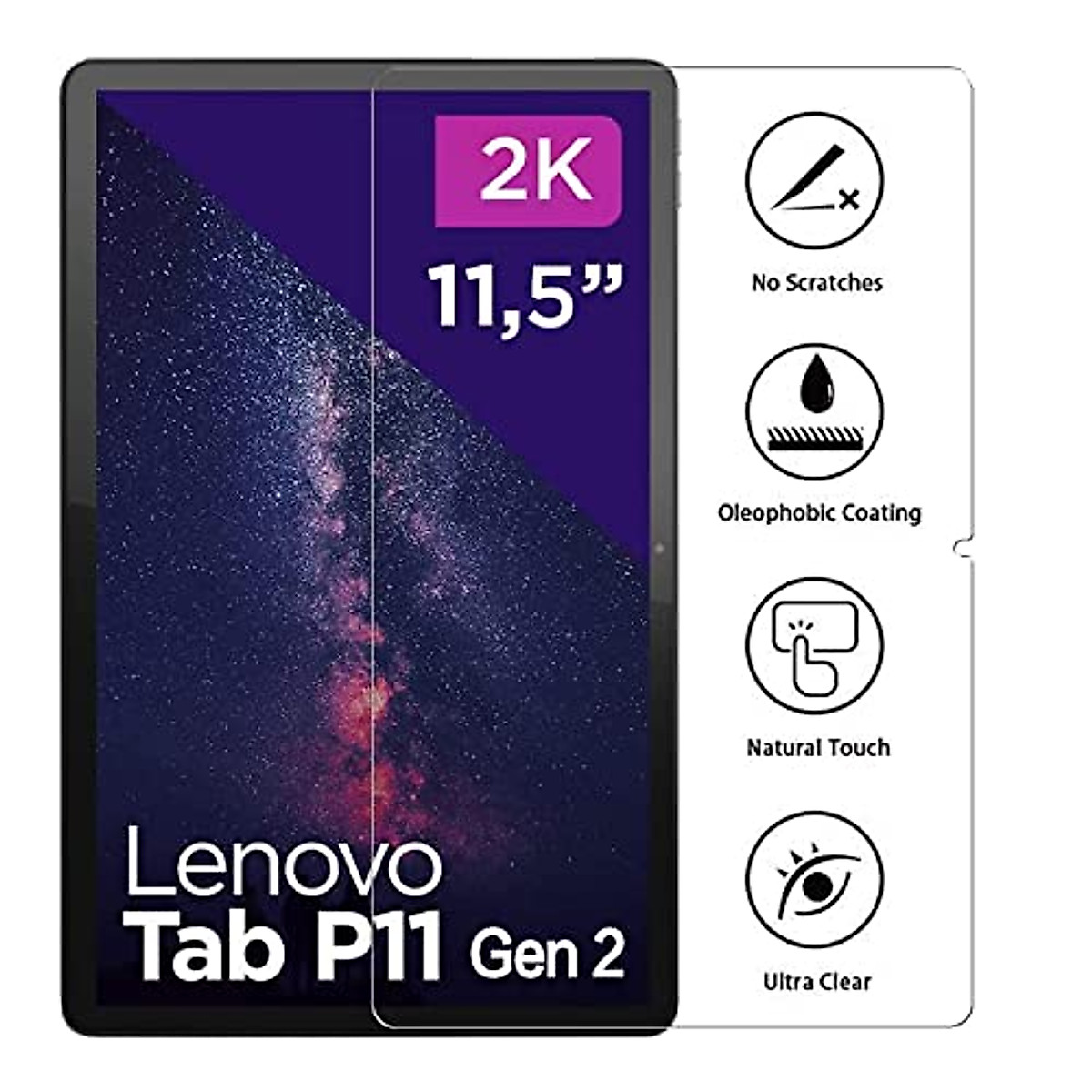 XunyLyee [2 Pack Screen Protector for Lenovo Tab P11 2nd Gen 11.5 Inch, Easy Installation Tempered Glass for Lenovo Tab P11 2nd Gen TB-350FU/TB-350XC