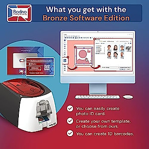 Bodno Badgy200 Color Plastic ID Card Printer with Complete Supplies Package ID Software - Bronze Edition