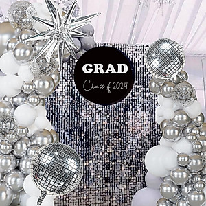 ECEAE Disco Party Balloon Garland Arch Kit 134 Pcs Metallic Silver Matte White Confetti Balloons Disco Balls Ideal for Adult Birthday Dancing Theme Decor Graduation Party Celebrity-Inspired Events