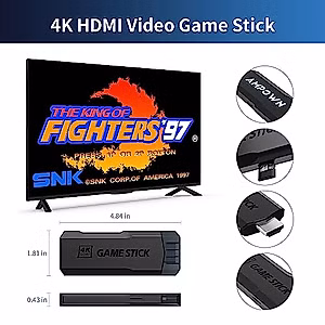 GD20 Game Stick 64G Built in 30,000+ Games, Dual 2.4G Wireless Controllers, Video Game Consoles for 4K 60fps HDMI Output with 20+ Emulators