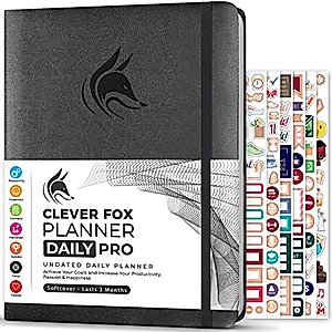 Clever Fox Planner Daily PRO - 8.5 x 11" A4 Size Daily Life Planner and Gratitude Journal to Increase Productivity, Time Management and Hit Your Goals - Undated - Lasts 3 Months (Silver Black)