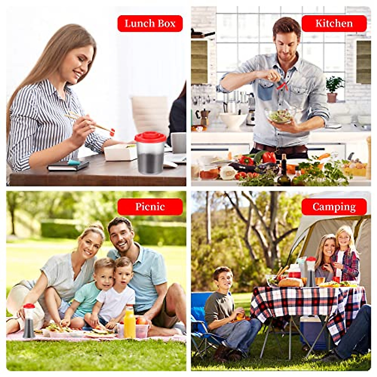 4 Pieces Salt and Pepper Shaker Set Hourglass Picnic Salt and Pepper Shakers Plastic Airtight Spice Jar Dispenser Moisture Proof Salt and Pepper Shakers with Lids for Camping Outdoors Kitchen Lunch