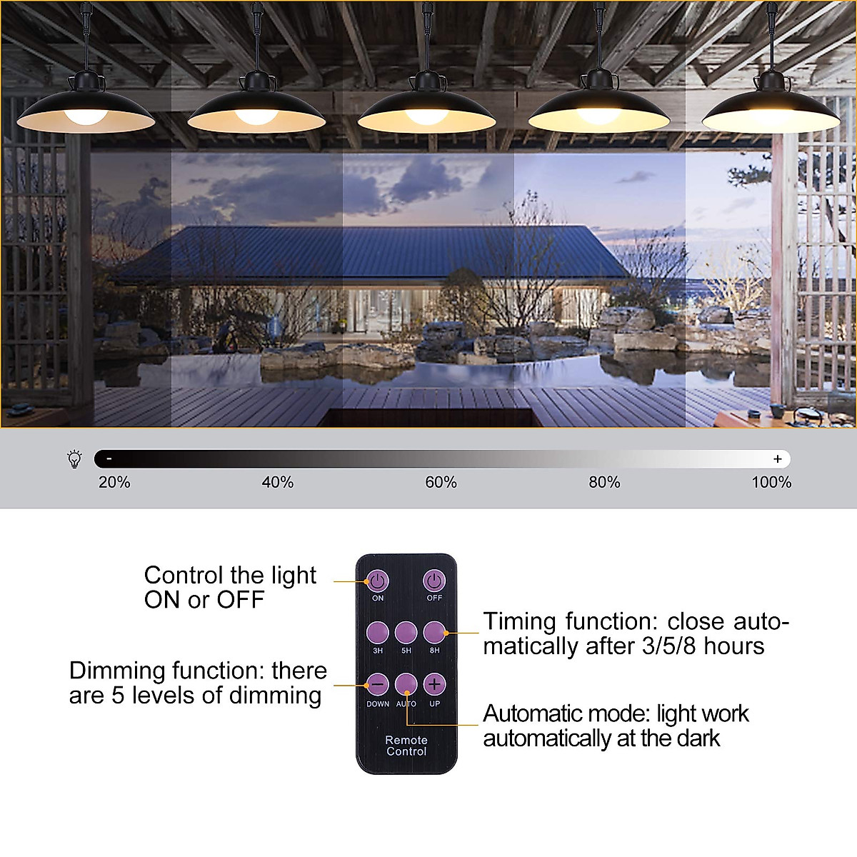 KINBEDY Solar Pendant Light Outdoor Indoor Shed Lights Adjustable Brightness Solar Barn Light Hanging Lamp IP65 Waterproof with 6M Extension Cord for Entryways, Yards, Garden Warmwhite