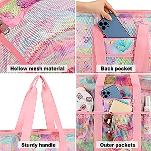 CAMTOP Mesh Beach Tote Bag with Kid Beach Toy Shell Crossbody Purse Women Pool Swim Bags For Family Beach Cruise Vacation Essentials(2 Piece Set,Butterfly)