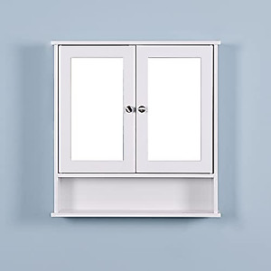 SUENOS Medicine Cabinet，Wall Mounted Bathroom Cabinet with 2 Mirror Doors and Adjustable Shelf Wooden Bathroom Storage Cabinet Over Toilet for Bathroom Laundry Room Kitchen