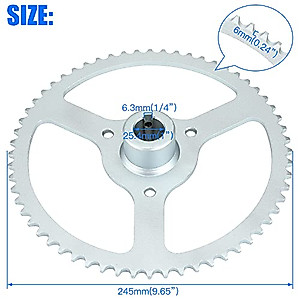 YOXUFA 60T Steel Go Kart Live Axle Hub Sprocket for #40/41/420 Chain With 1" Bore 1/4" Keyway Adapter Yerf dog Murray Predator 212cc 196cc Go Carts Dune Buggy Drift Trike Mini Quad 3 Hole Silver Parts