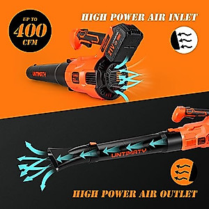 Cordless Leaf Blower 400 CFM Electric Blower with 2 Packs 4.0Ah Battery Powered 3-Gear Wind Speed Handheld Lightweight Blower for Lawn Yard Garden （2pcs Battery）