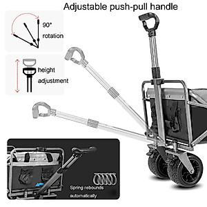 ASUMUI Outdoor Collapsible Wagon Portable Beach Cart,Adjustable Rolling Carts with Big Wheels/Two Chairs/Desktop,for Beach, Shopping (White)